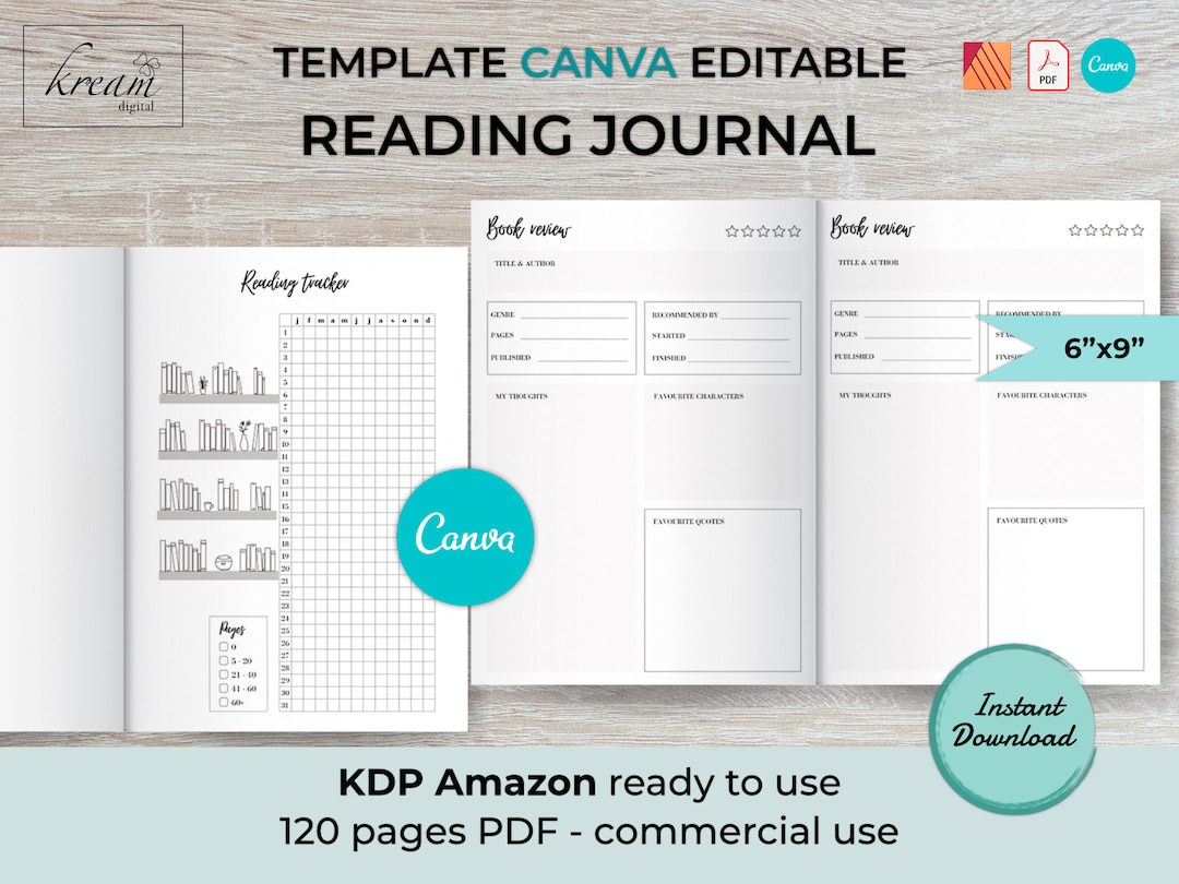 CANVA Reading Journal Template | 6×9 Inches | 120 Pages | KDP Interior ...