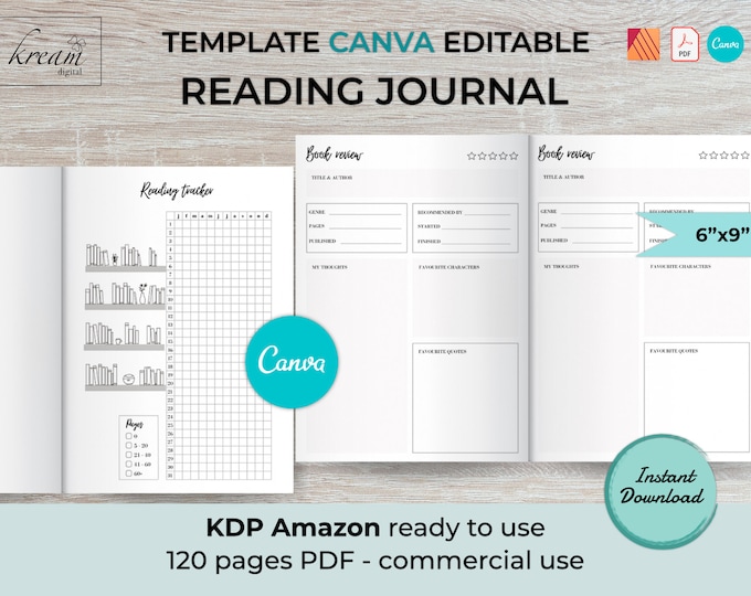 Canva Templates Reading Journal Book and Reading Planner Reading ...