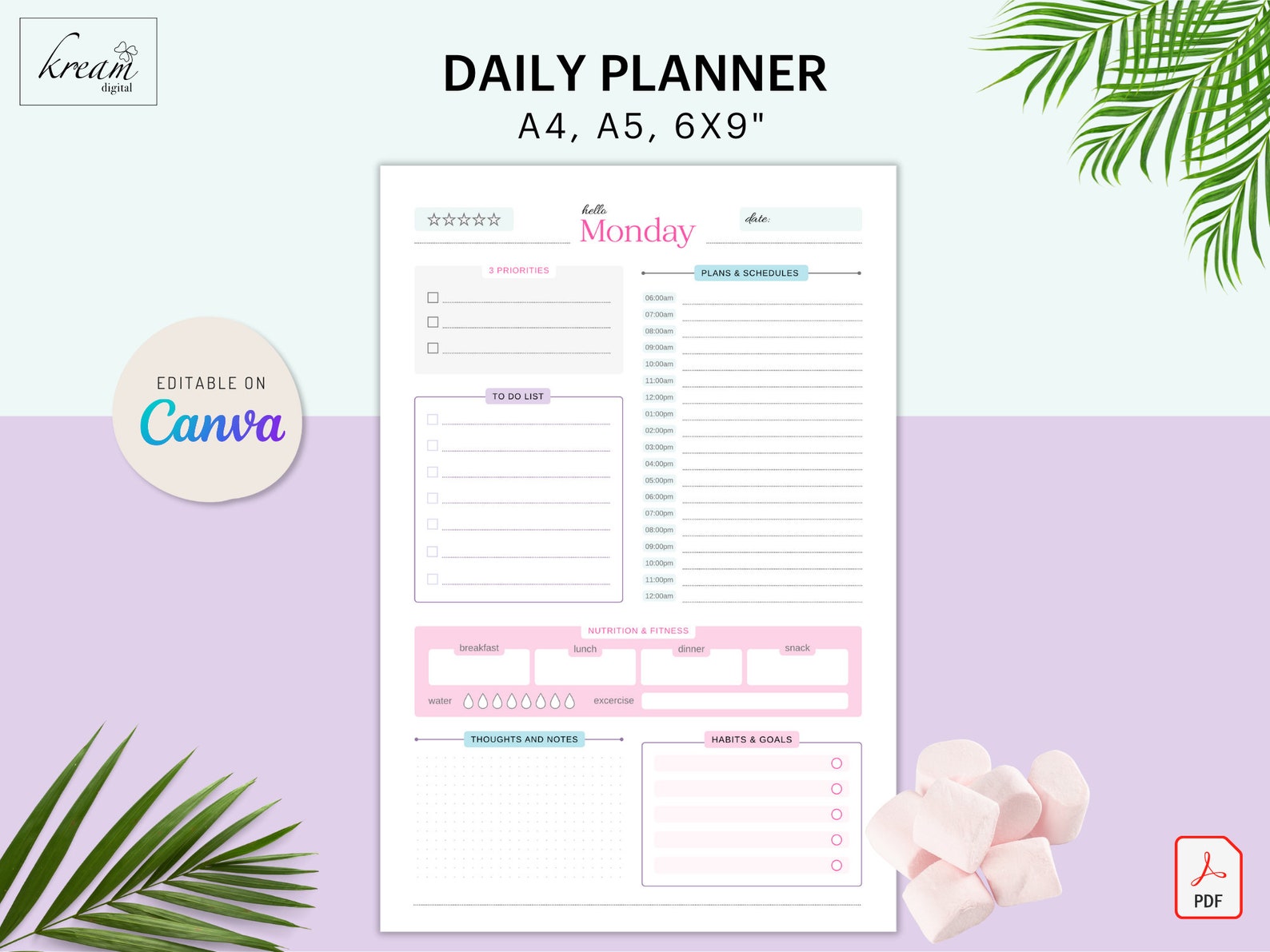 CANVA Template Daily Planner | 7 Days | 6 Styles | Printable PDF | A4 ...