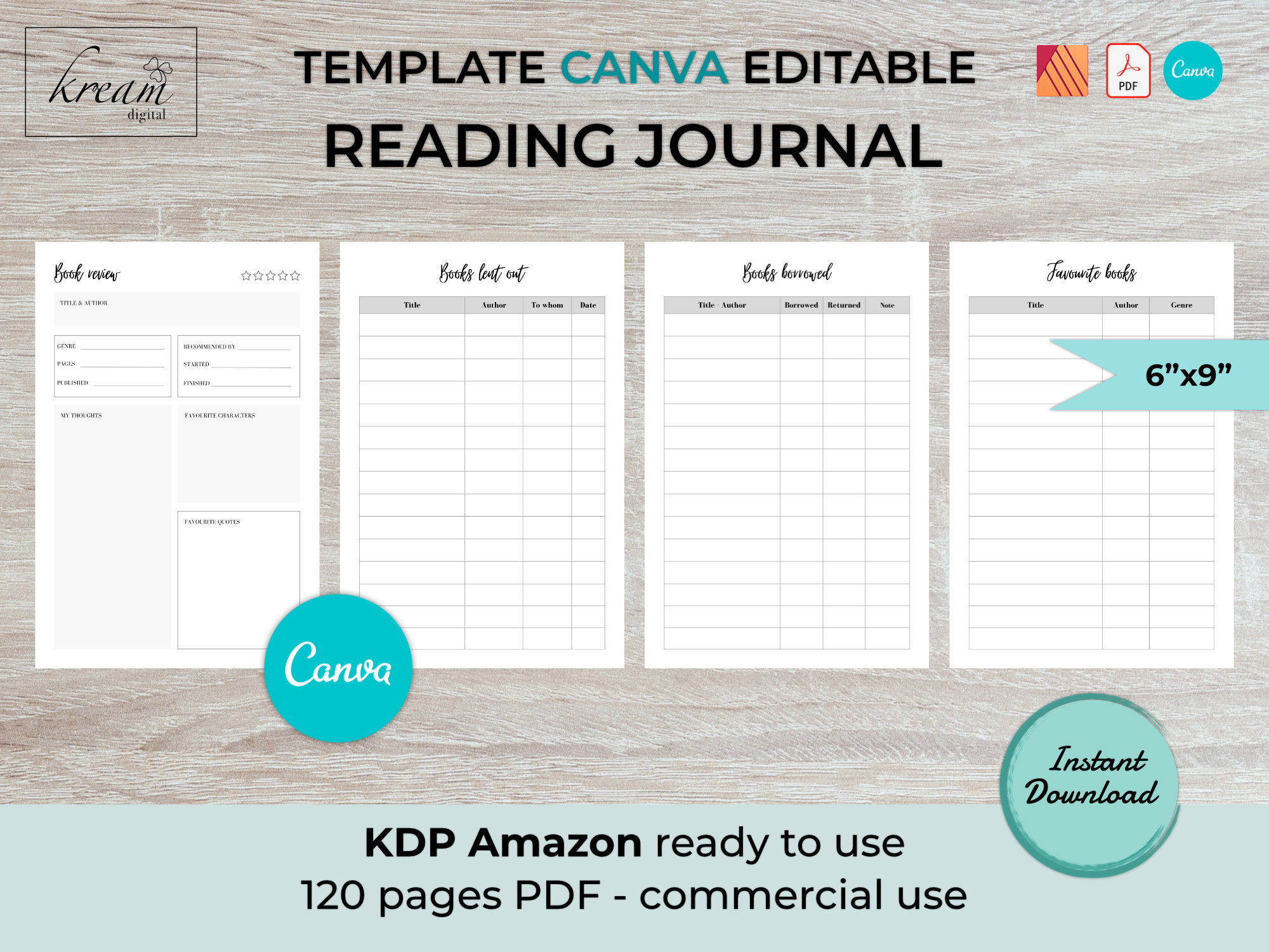 CANVA Reading Journal Template 69 Inches 120 Pages KDP - Etsy