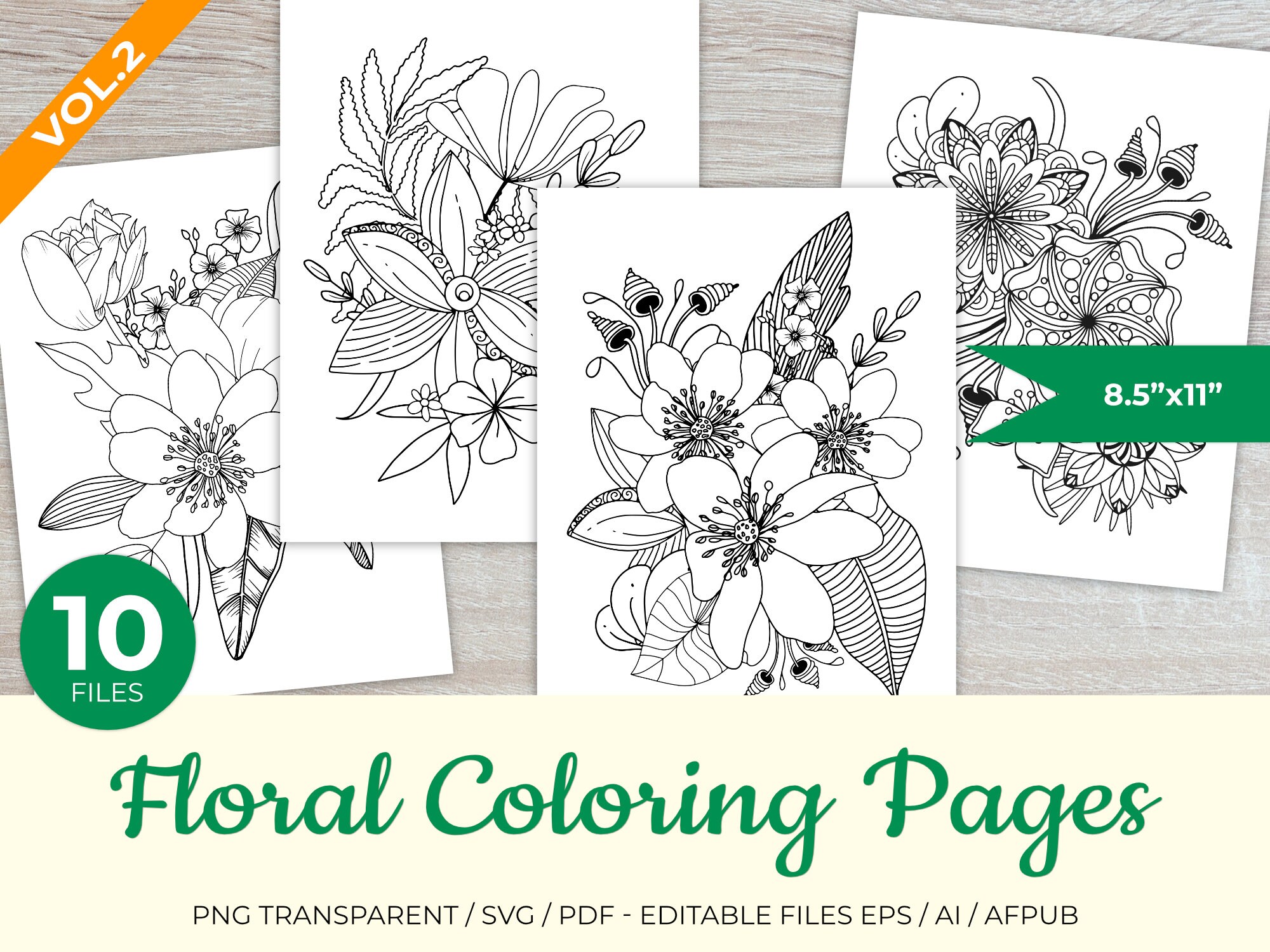10 Floral Coloring Pages - Etsy