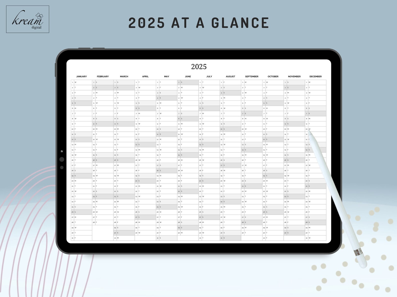 2025 One Page Year-at-a-glance Calendar, Year Planner Template ...