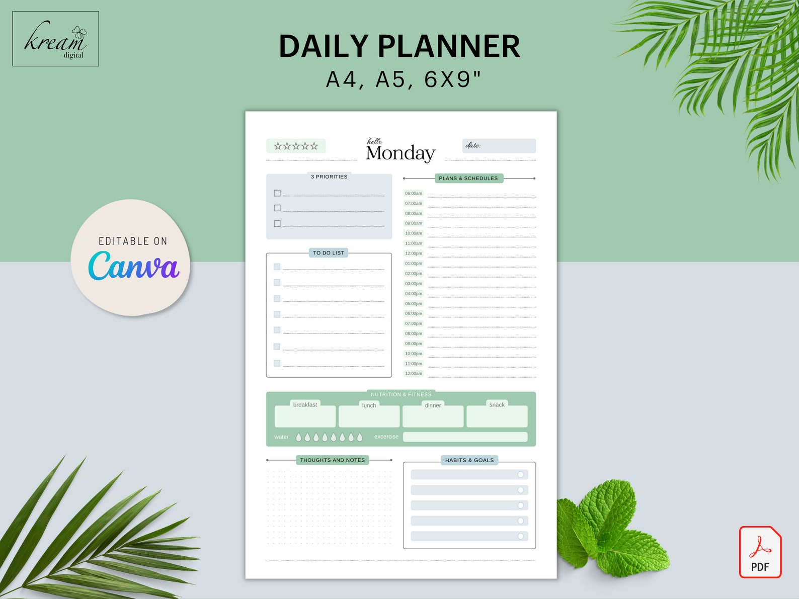 CANVA Template Daily Planner | 7 Days | 6 Styles | Printable PDF | A4 ...