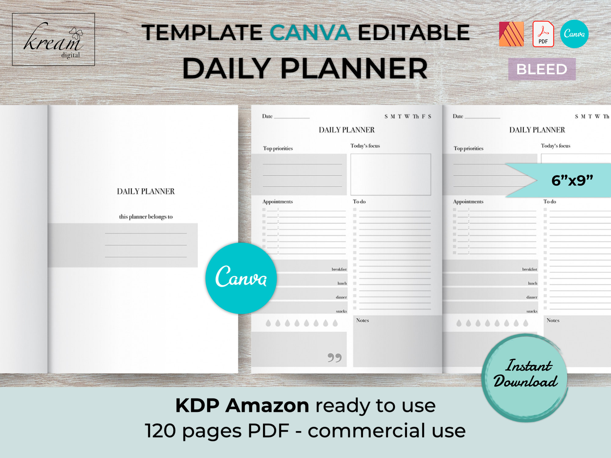CANVA Daily Journal Template | 6×9 Inches | 120 Pages (BLEED) | KDP ...
