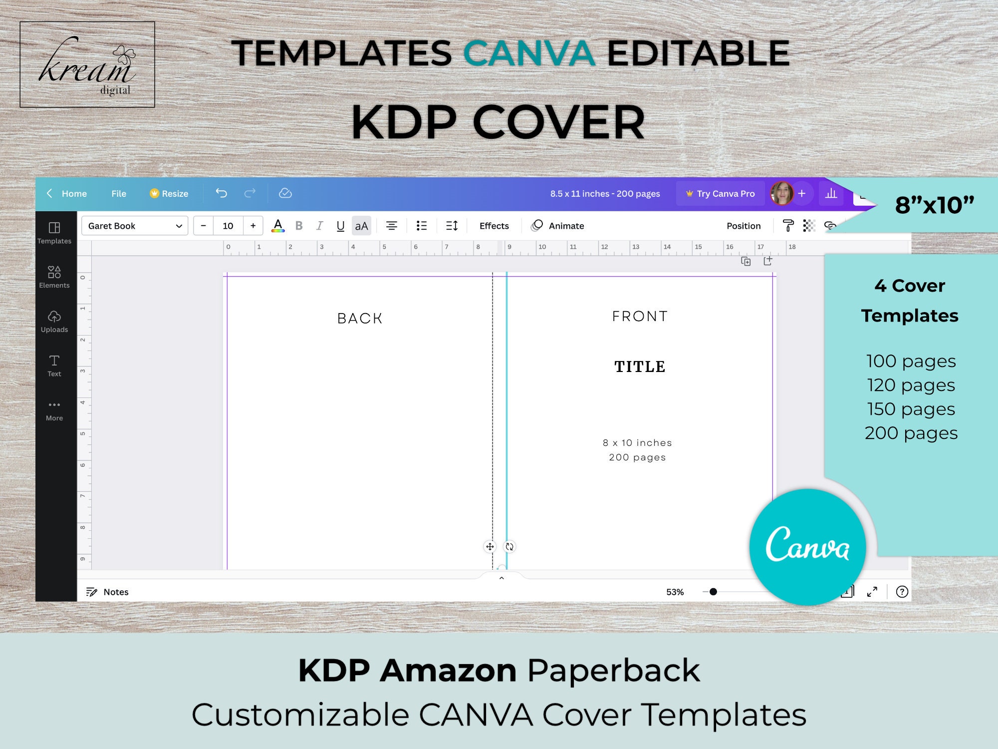 CANVA KDP Cover Templates 8x10 for 100, 120, 150, 200 Pages | Ready to ...