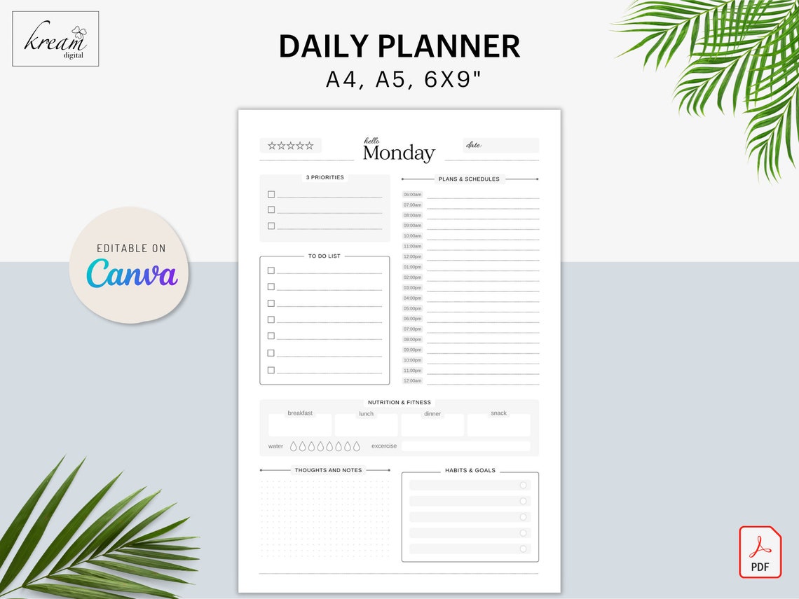CANVA Template Daily Planner | 7 Days | 6 Styles | Printable PDF | A4 ...