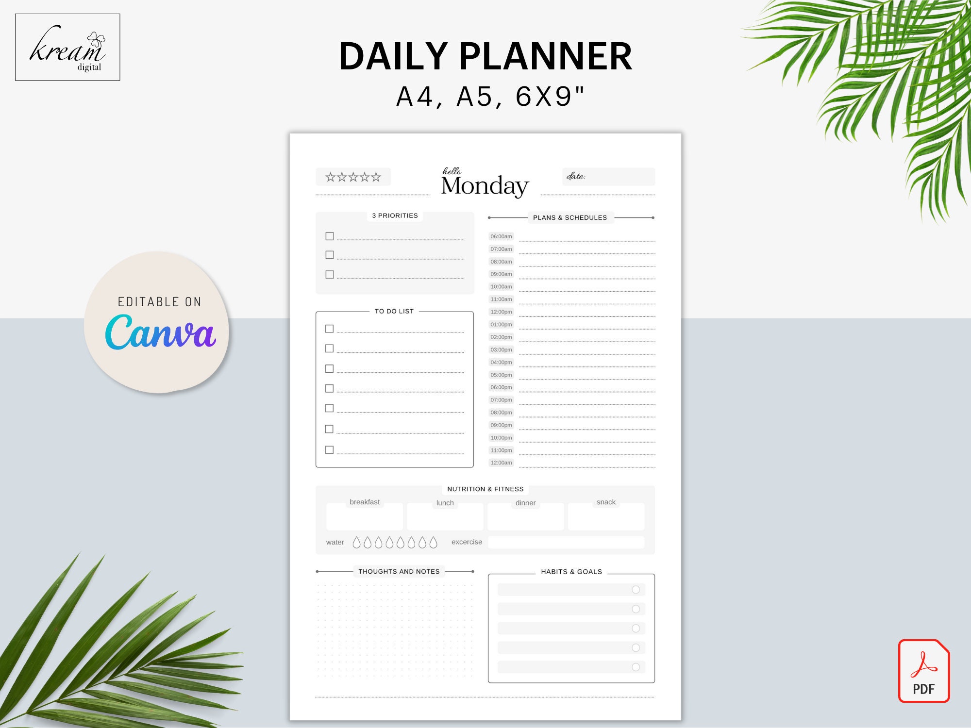 CANVA Template Daily Planner | 7 Days | 6 Styles | Printable PDF | A4 ...