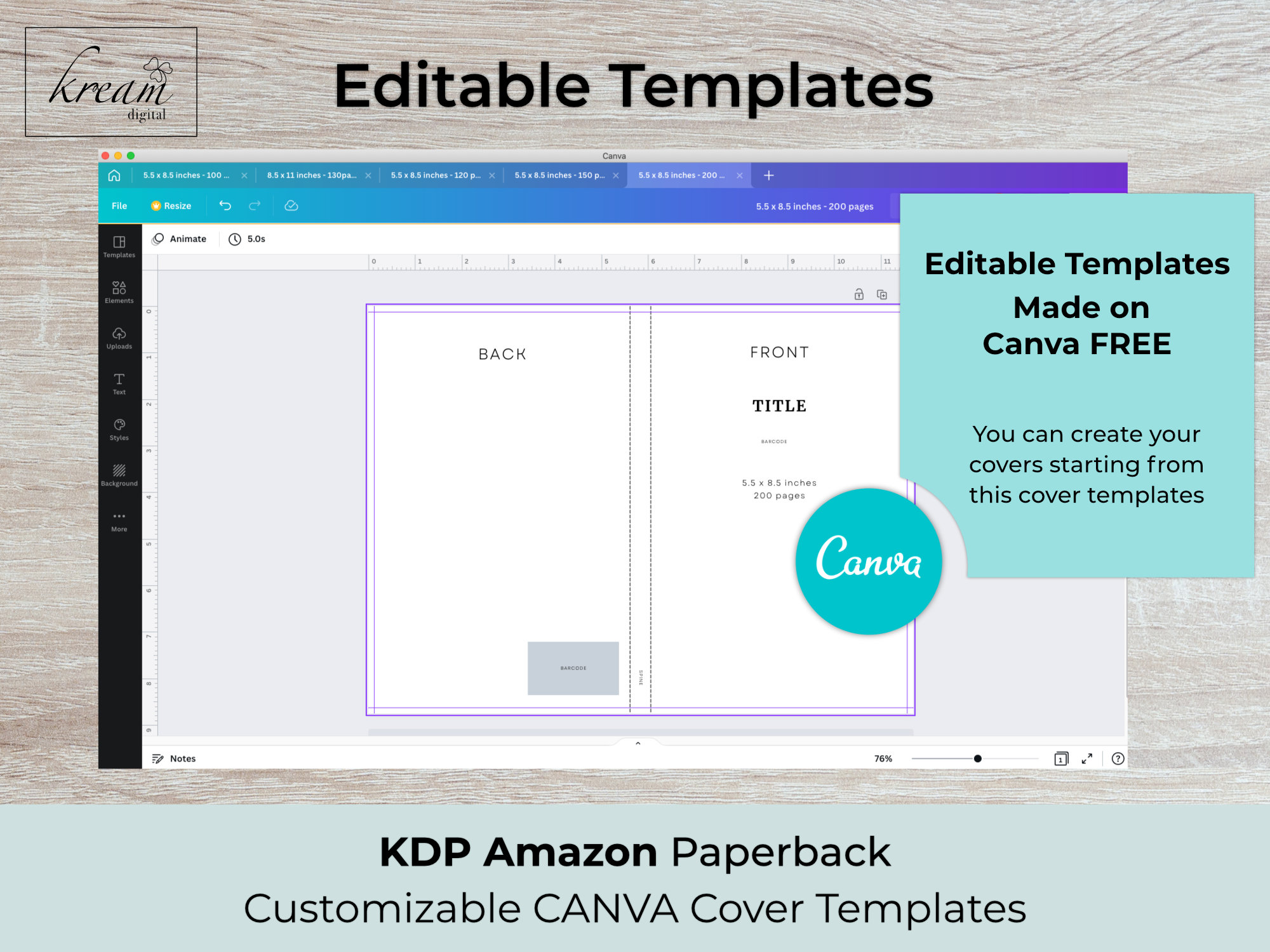 CANVA KDP Cover Templates 5.5x8.5 for 100, 120, 150, 200 Pages | Ready ...