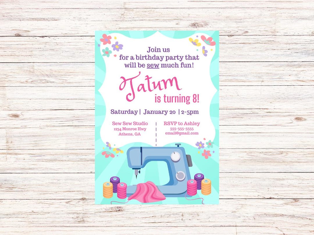 Sewing-themed Birthday Party Invitation | Editable Canva Template ...