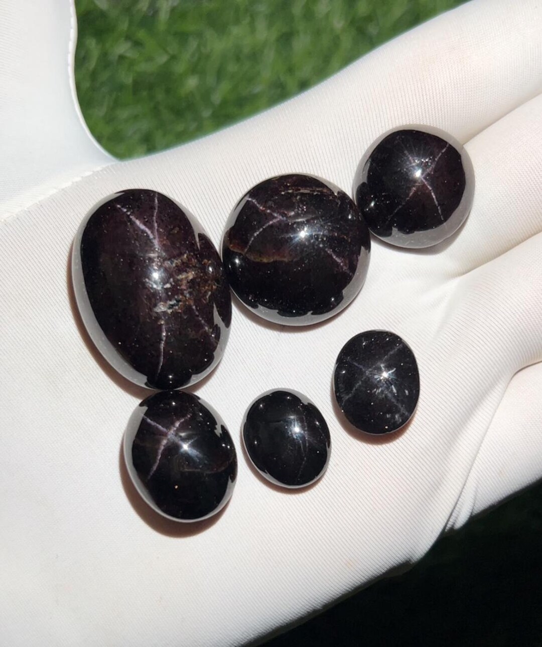 100% Natural Star Garnet Four Line Power Gemstone Oval Shape Cabochon ...