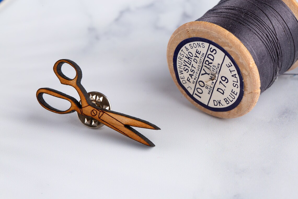 Scissors Pin Badge, Wooden Brooch - Etsy