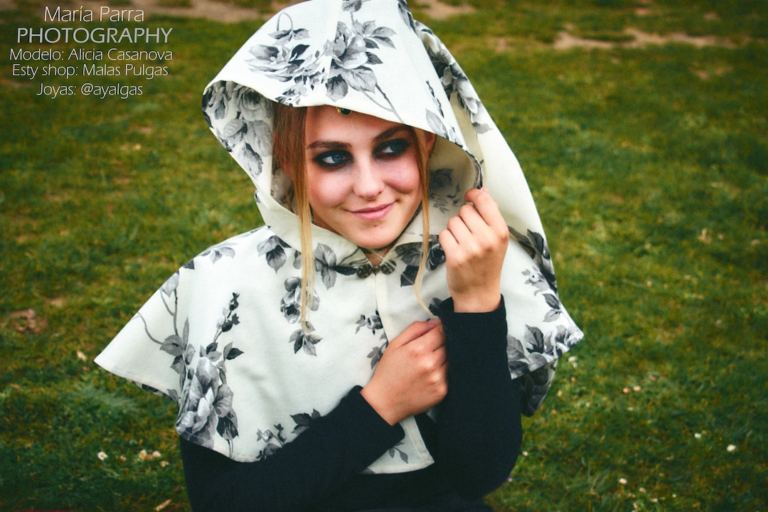Flowered Hood With Mantle,capa,cape,medieval Hodded Cloak,elven Fantasy ...