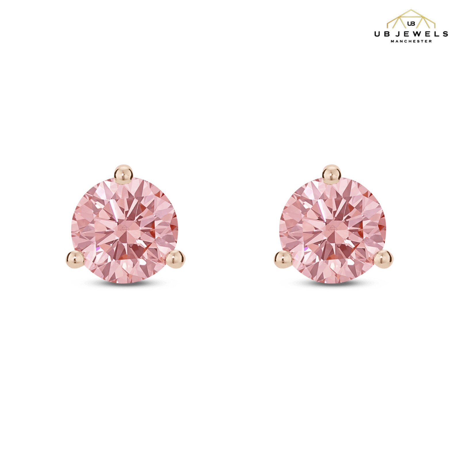 Round Cut Pink Diamond Stud Earrings, Lab Grown Pink Diamond Earrings ...