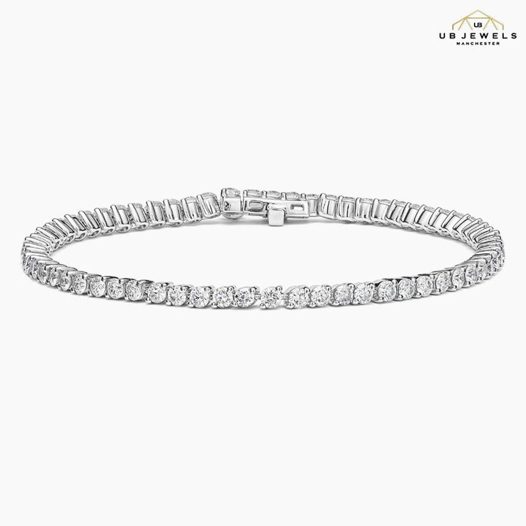 Round Lab Diamond Tennis Bracelet, Bridal Jewelry, 14K Gold Lab Created ...