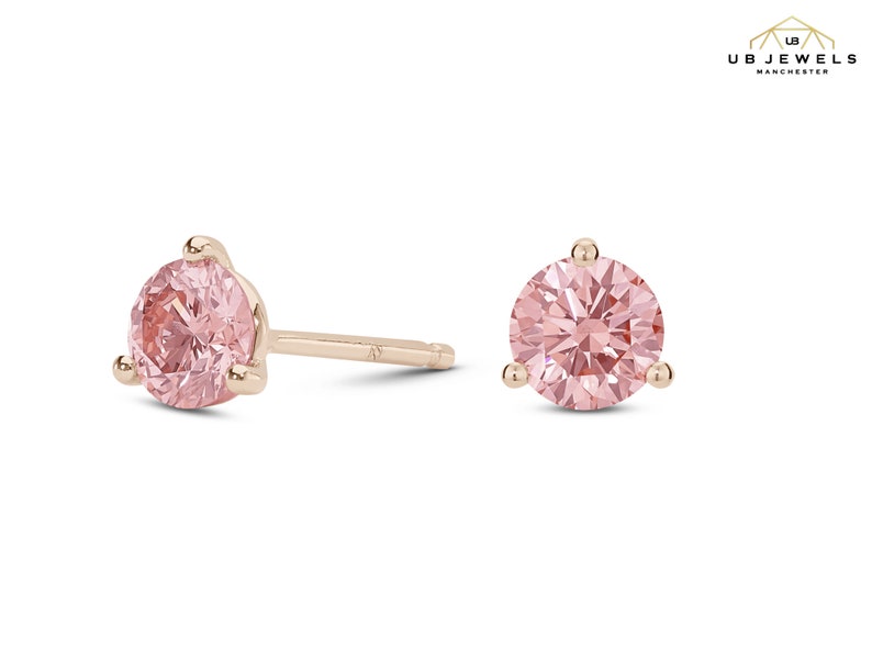 Round Cut Pink Diamond Stud Earrings, Lab Grown Pink Diamond Earrings ...