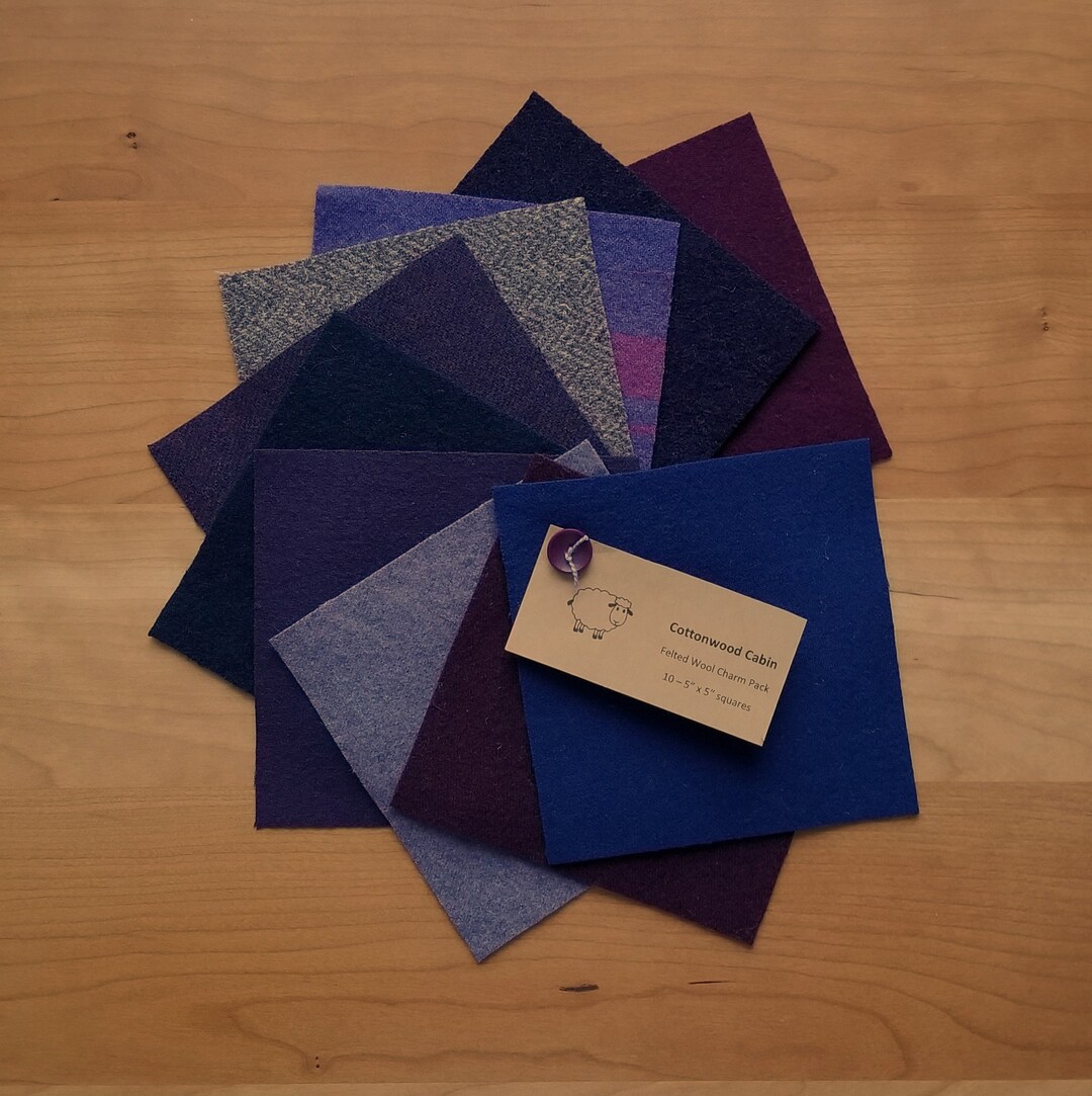 Wool Charm Pack 10 5X5 Inch Wool Charm Squares Blue and Purple Wool ...