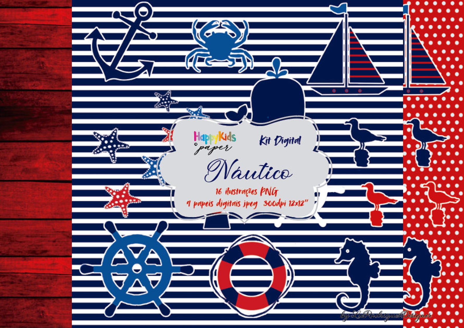 Scrapbook Nautical Blue and Red Digital Art - Etsy