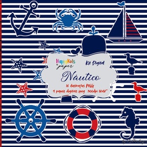 Scrapbook Nautical Blue and Red Digital Art - Etsy