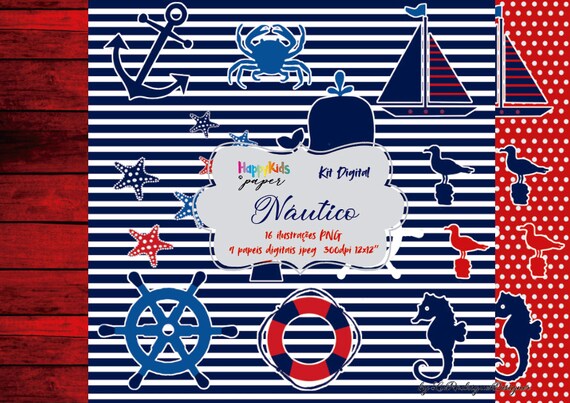 Scrapbook Nautical Blue and Red Digital Art - Etsy