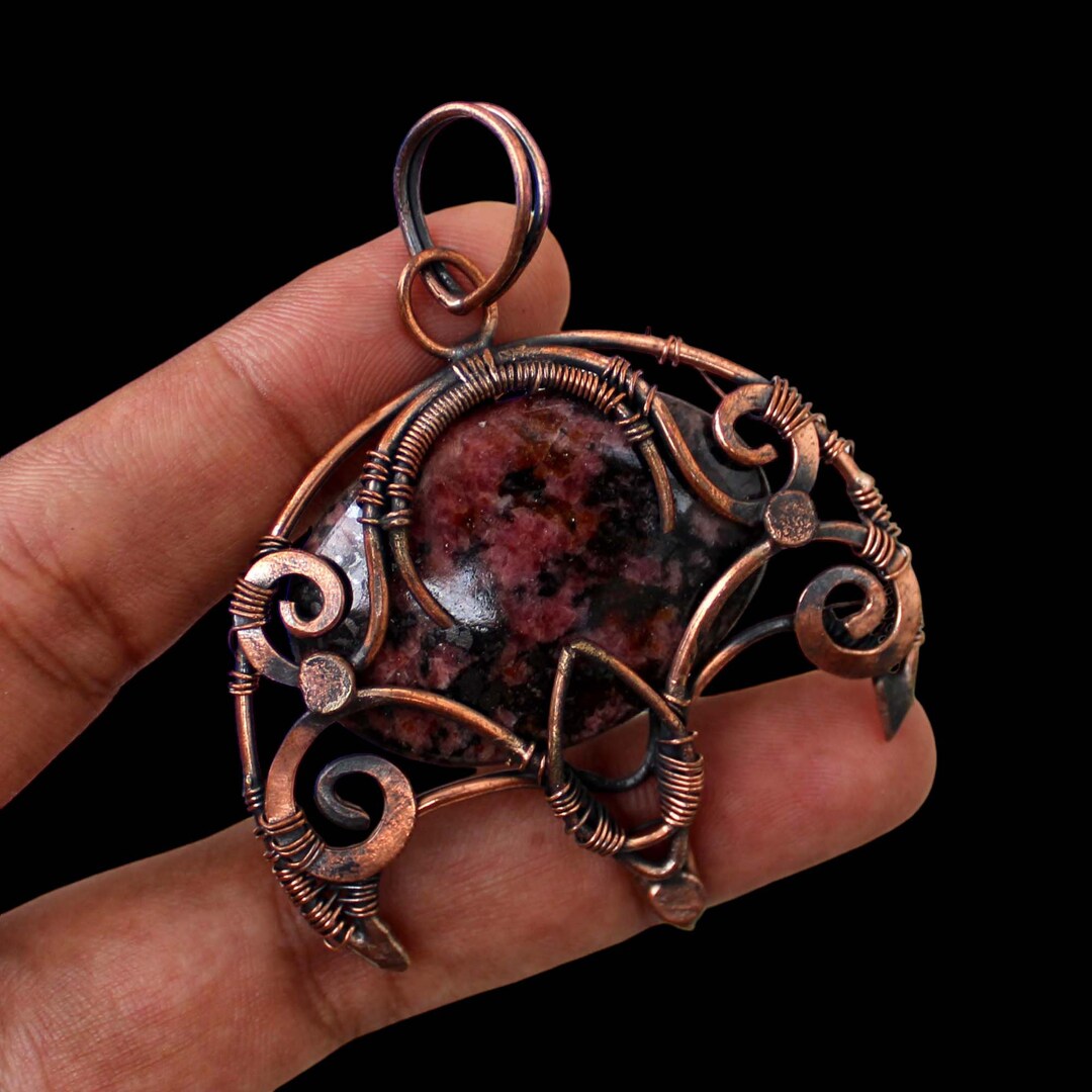Rhodonite Pendant Handmade Pendant Copper Wire Wrapped Pendant Gemstone ...