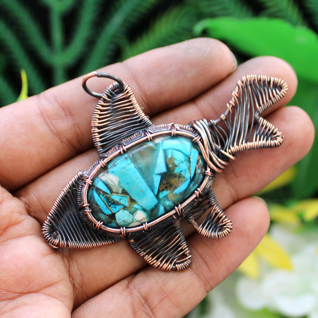 Copper Turquoise Pendant Copper Wire Wrapped Pendant Handmade Pendant ...