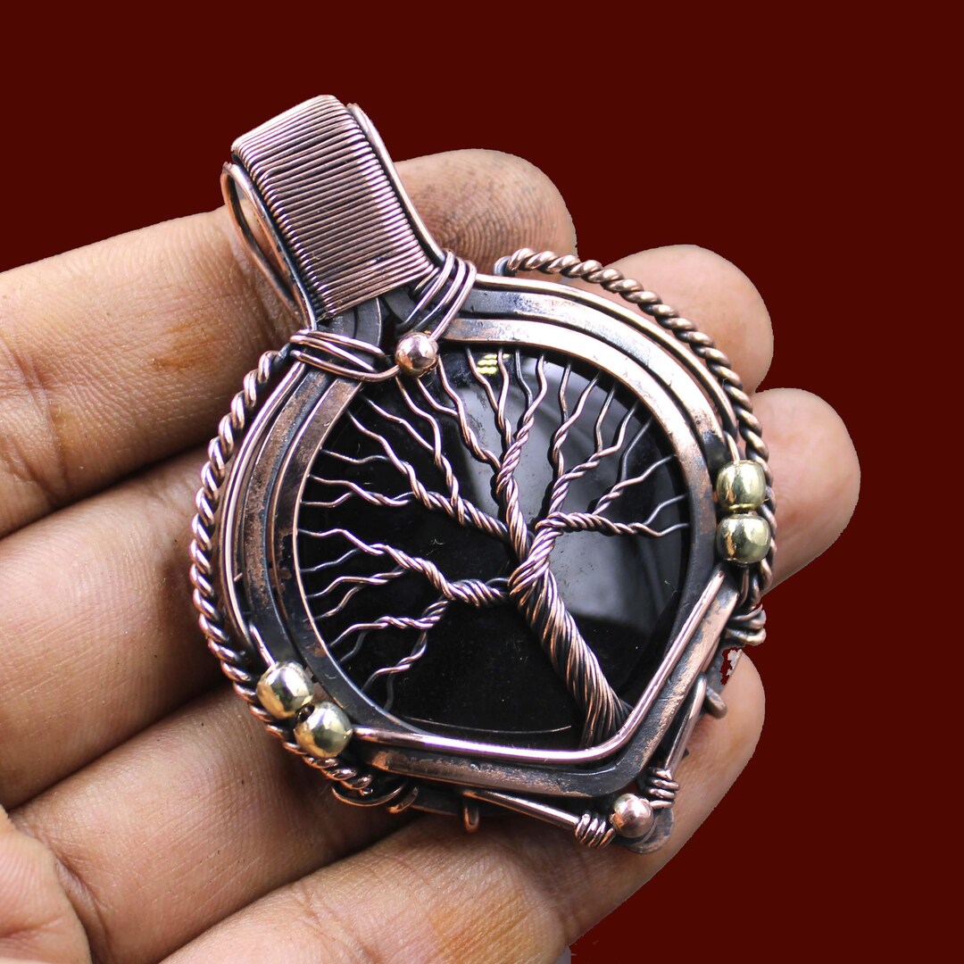 Black Onyx Tree of Life Pendant, Copper Wire Wrapped Jewelry - Etsy
