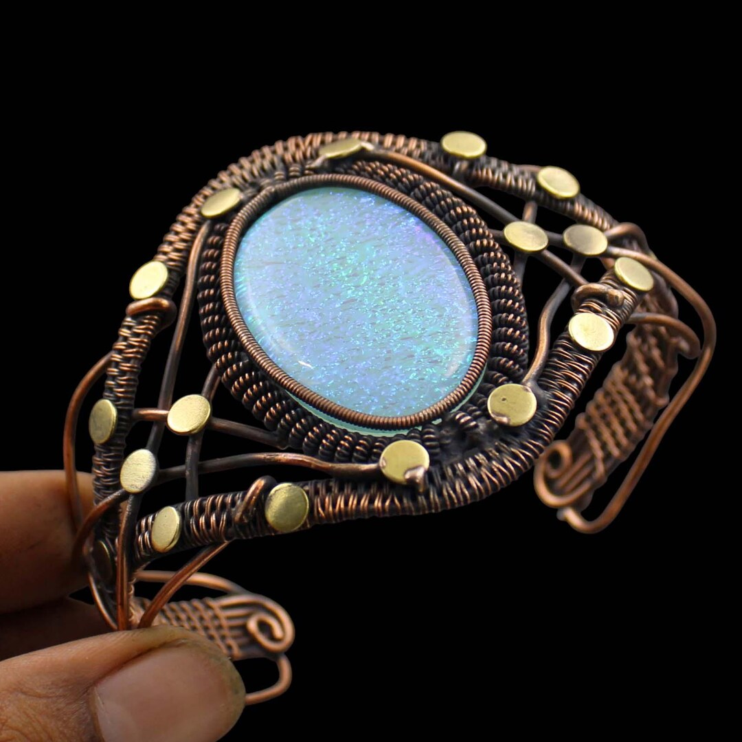 Copper Wire Wrapped Bangle Cuff Bracelet Australian Triplet Opal Cuff ...