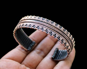 Pure Oxidized Copper Cuff Men Bracelet Wire Wrapped Cuff Bracelet ...