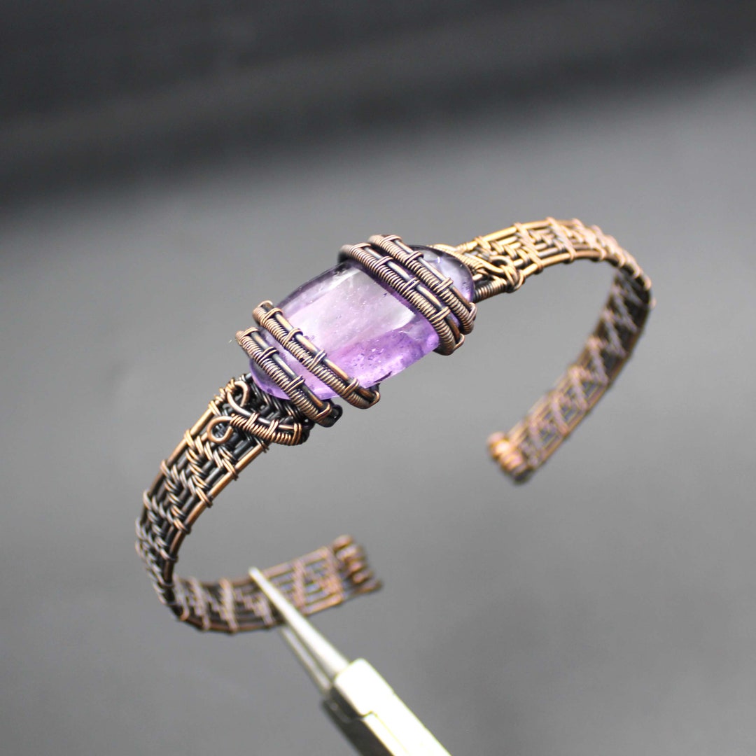 Amethyst Draht gewickelt Armreif Manschette Armband Amethyst Kupfer Armreif Manschette Amethyst ...