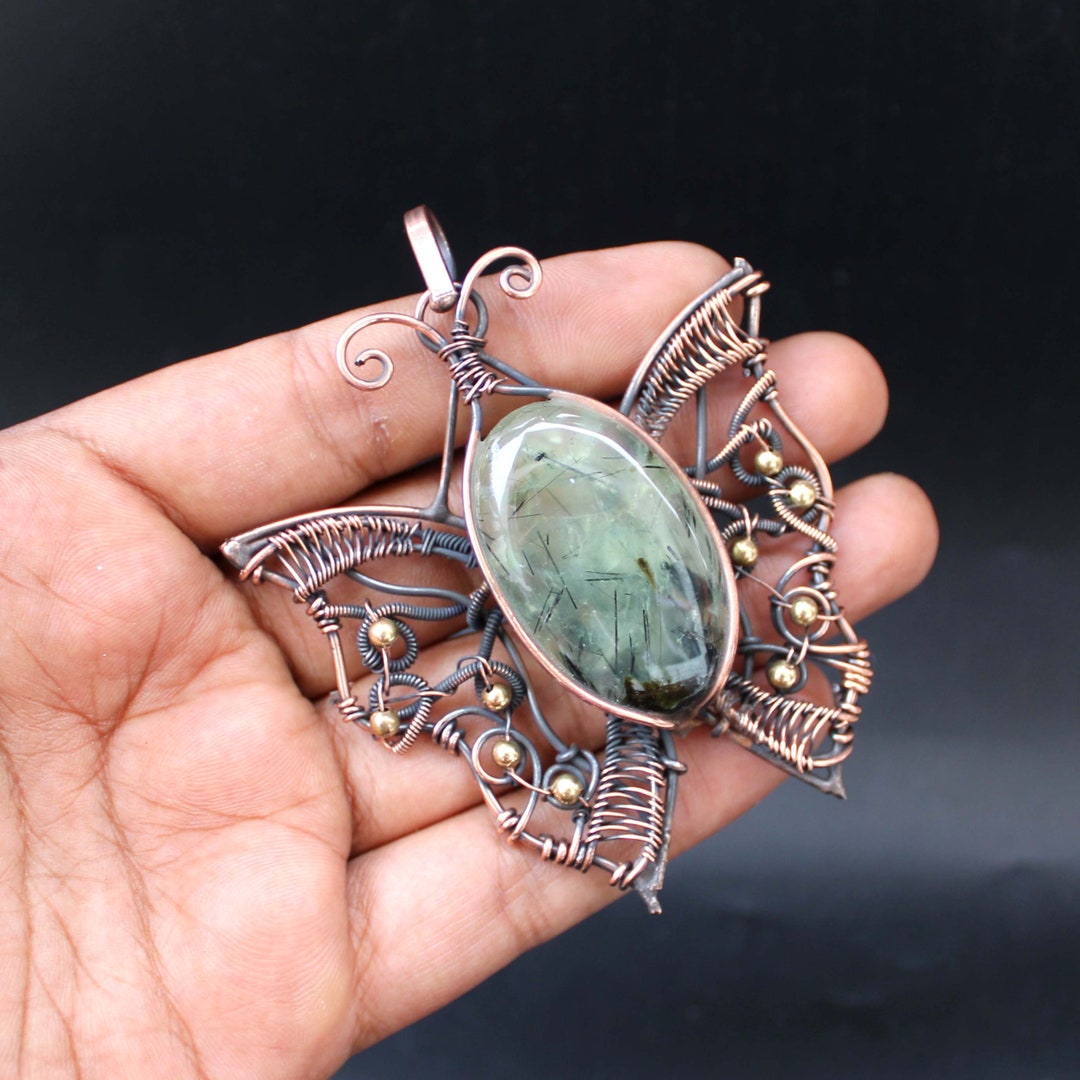Prehnite Gemstone Pendant Copper Wire Wrapped Pendant Handmade Jewelry ...