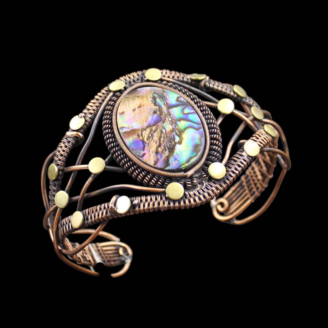 Abalone Shell Cuff Bracelet Copper Wire Wrapped Bangle Cuff Bracelet ...