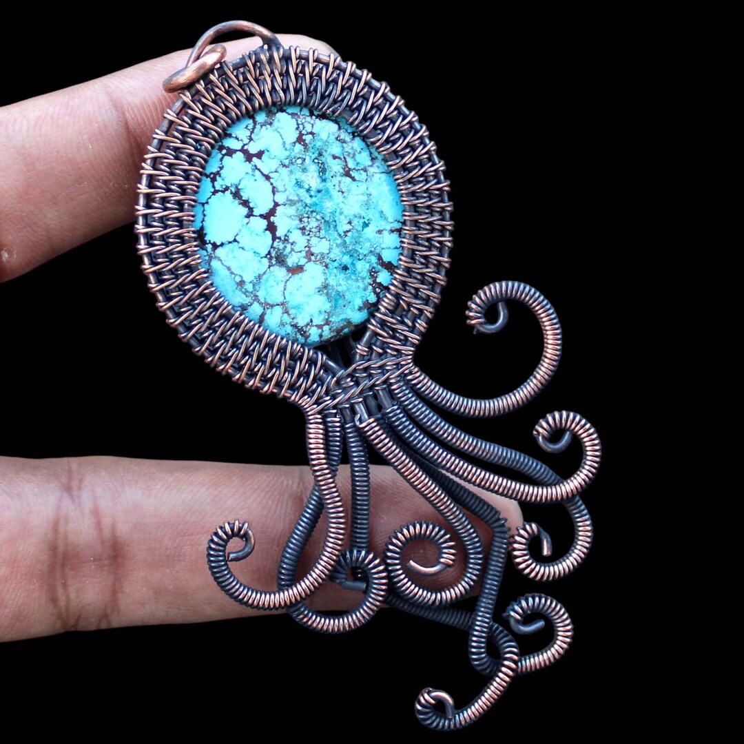 Tibetan Turquoise Pendant Copper Wire Wrapped Octopus Pendant Wire Wrap ...