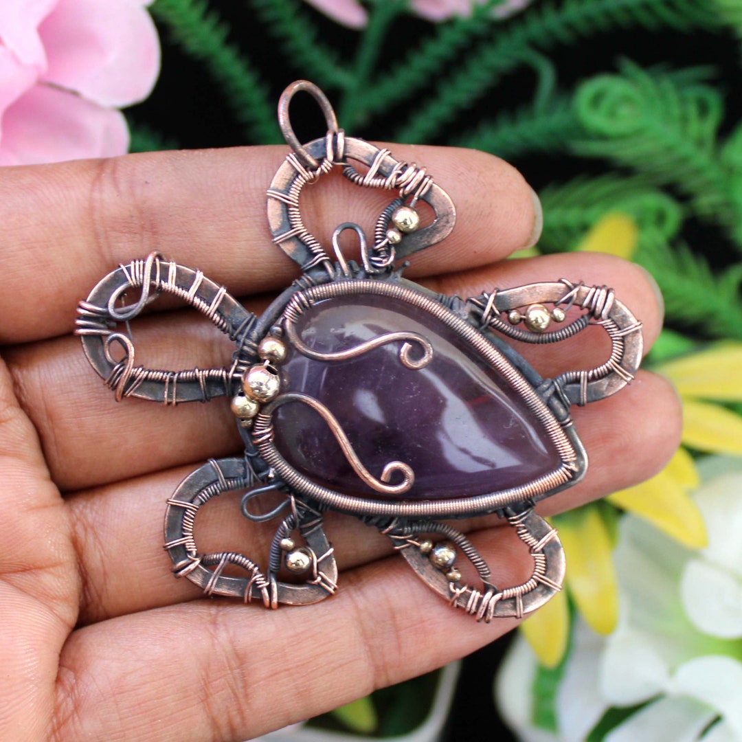 Copper Wire Wrapped Pendant Natural Amethyst Pendant Wire Wrapped ...