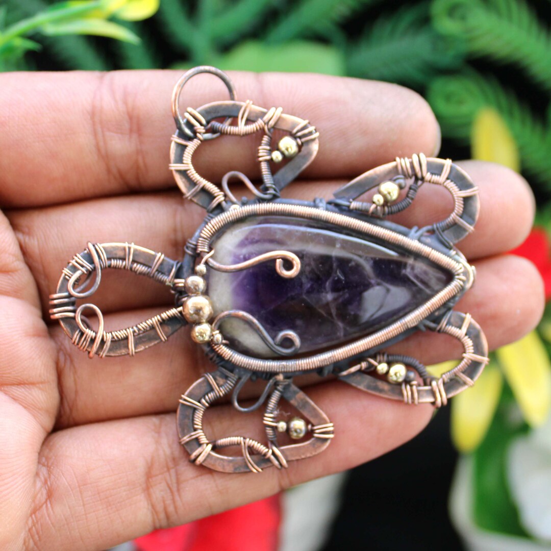 Turtle Wire Wrapped Pendant Sage Amethyst Pendant Copper Wire Wrap ...