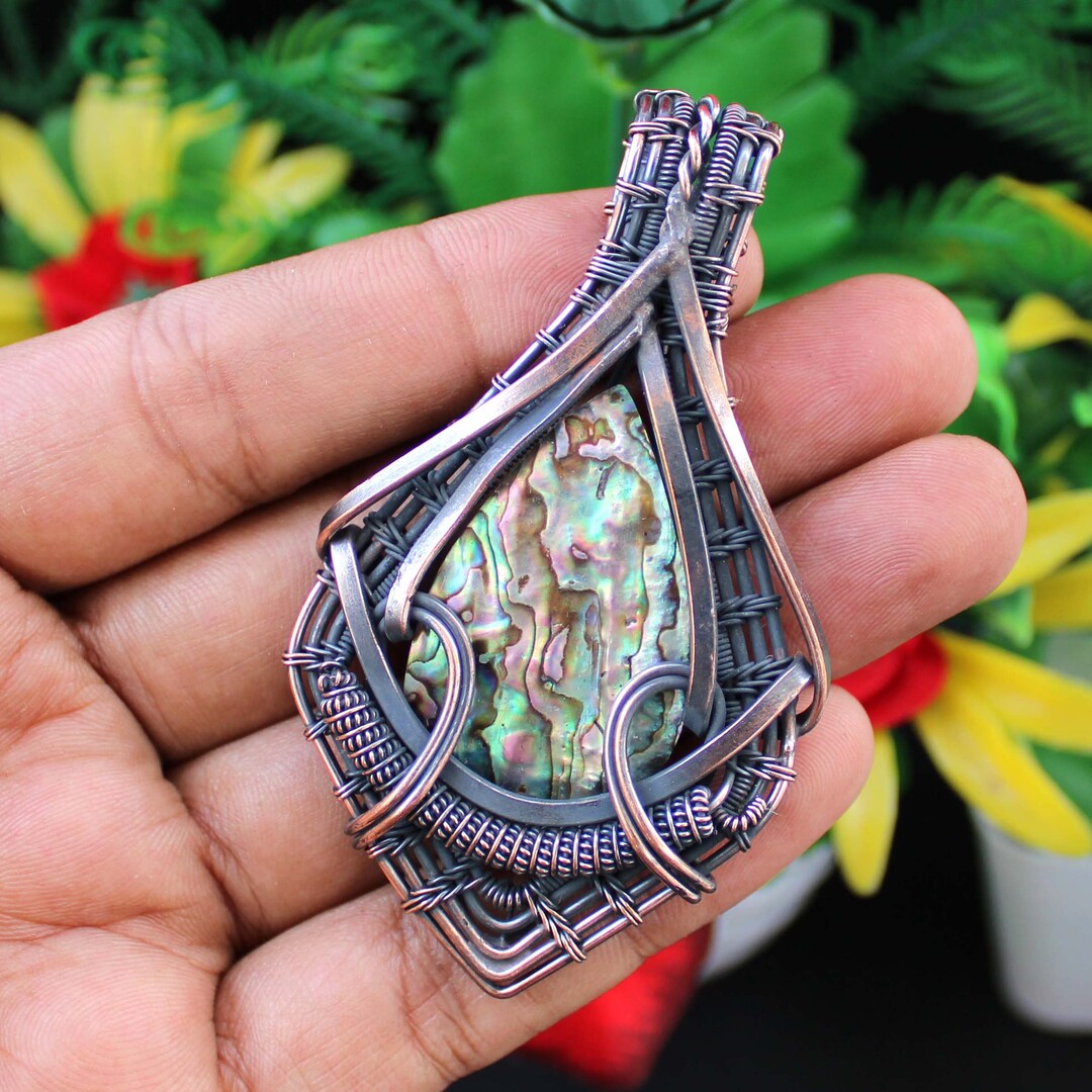 Abalone Shell Pendant Copper Wire Wrapped Gemstone Pendant Handmade ...