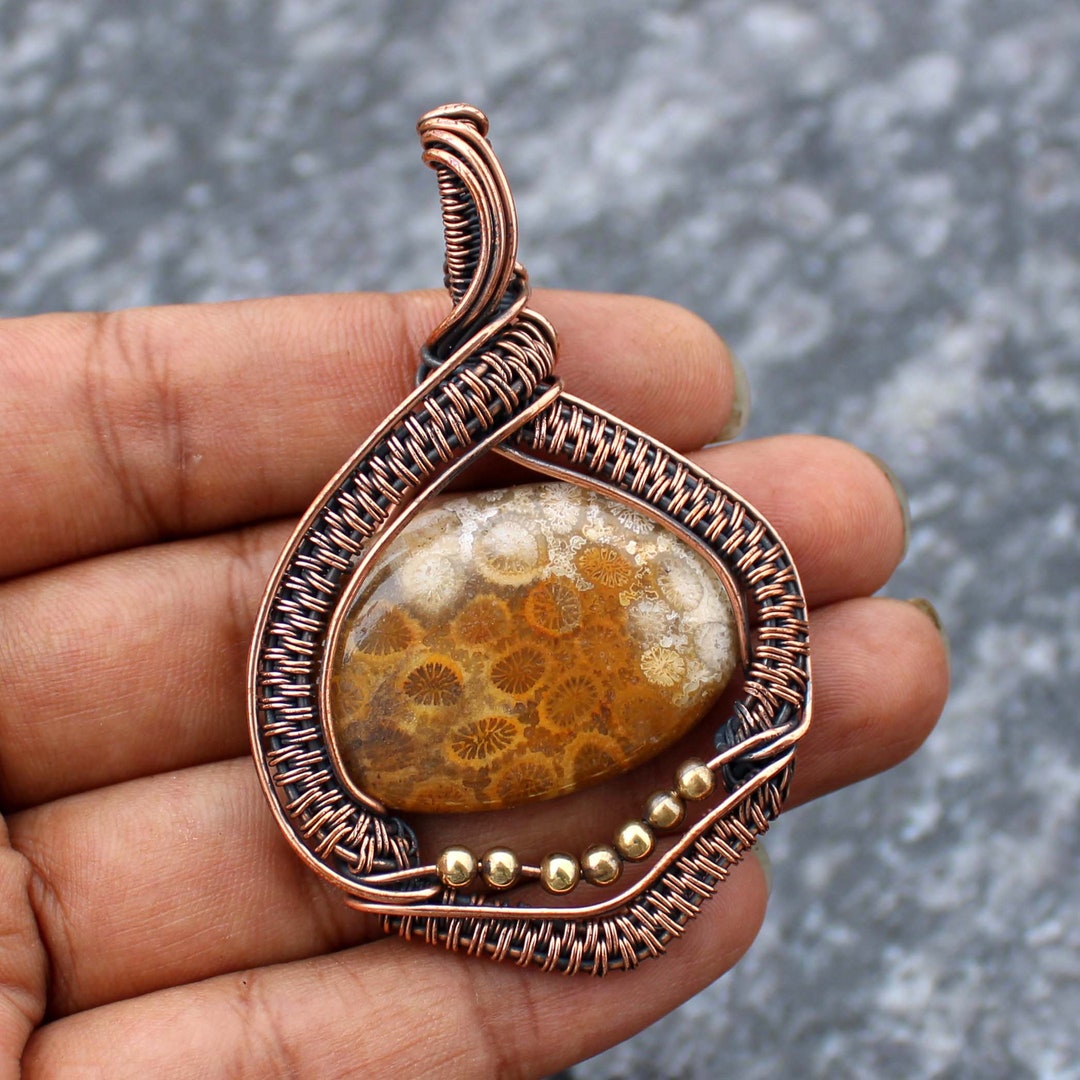 Fossil Coral Pendant, Handmade Copper Wire Wrapped Gemstone Jewelry - Etsy
