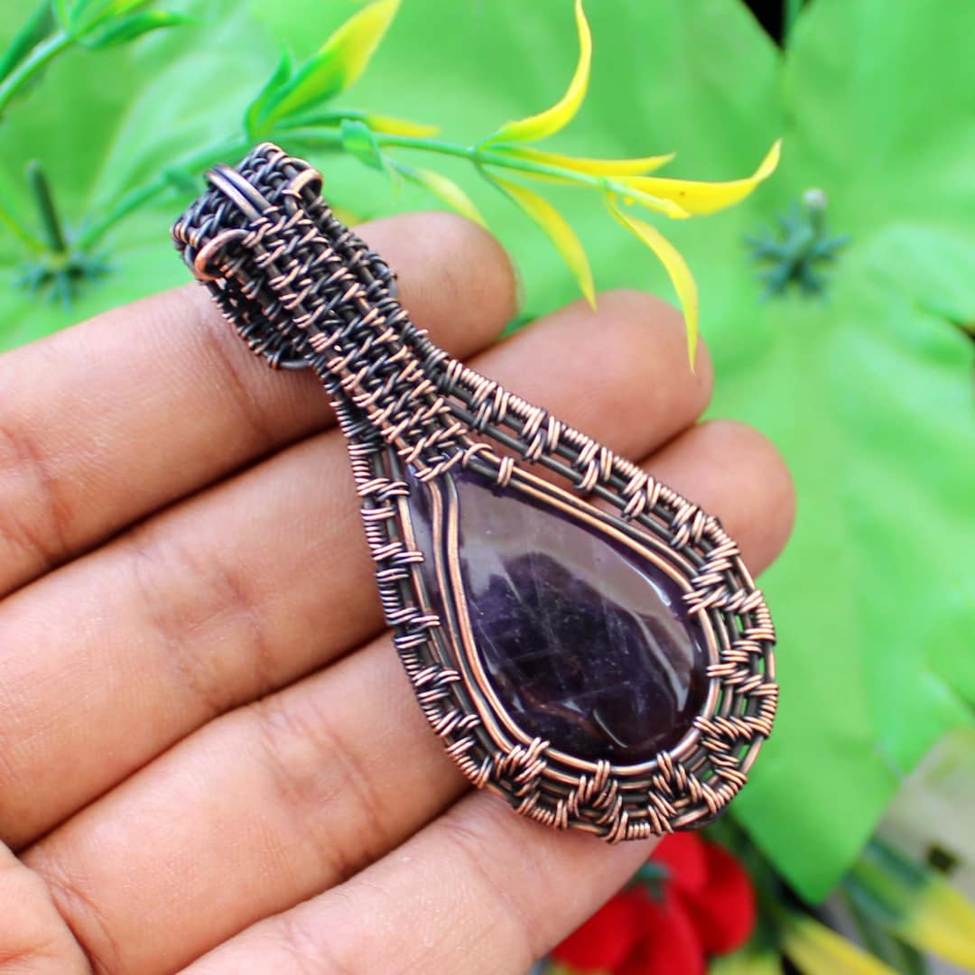 Amethyst Pendant Copper Wire Wrap Pendant Gemstone Jewelry Wire Wrapped ...