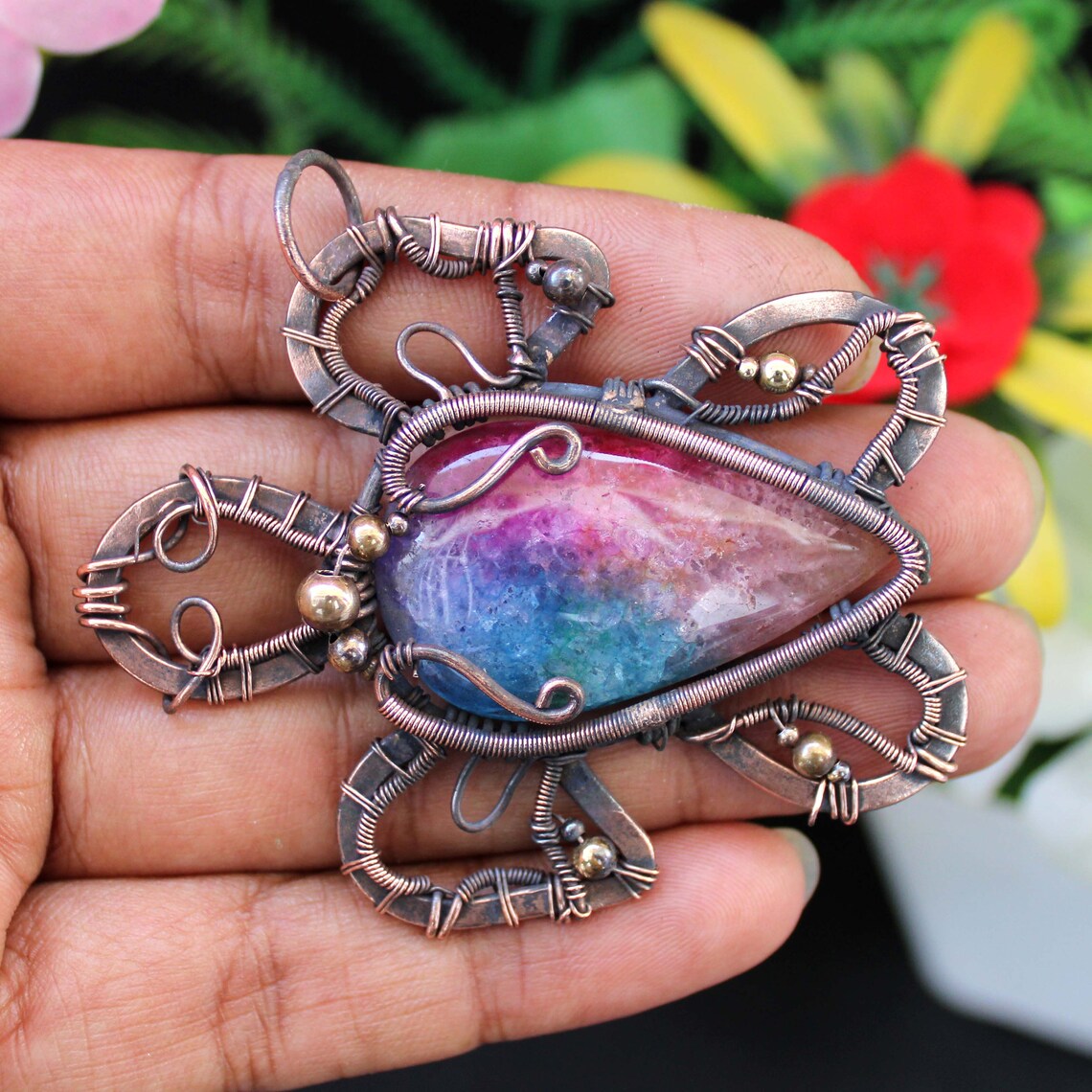 Rainbow Solar Quartz Pendant Copper Wire Wrapped Pendant Wire Wrapped ...