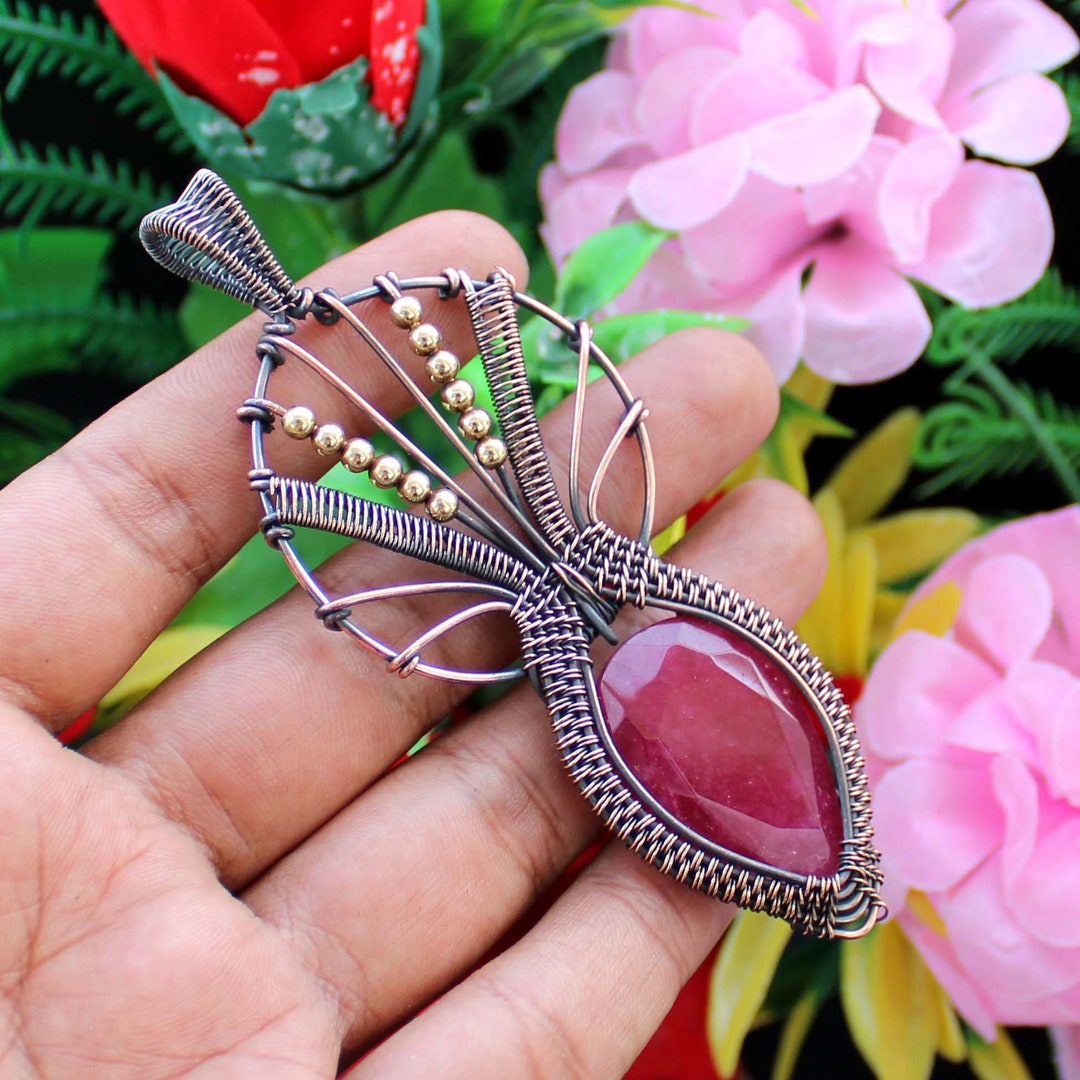 Kashmir Ruby Pendant Kashmiri Ruby Wire Wrapped Pendant Handmade ...