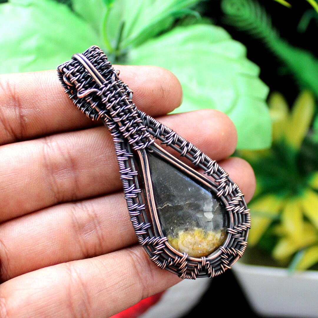 Bumble Bee Jasper Pendant Copper Wire Wrapped Pendant Handmade Jewelry ...