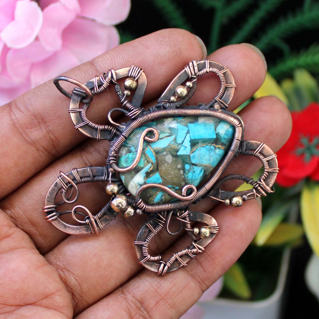 Blue Copper Turquoise Pendant Copper Wire Wrapped Pendant Wire Wrapped ...