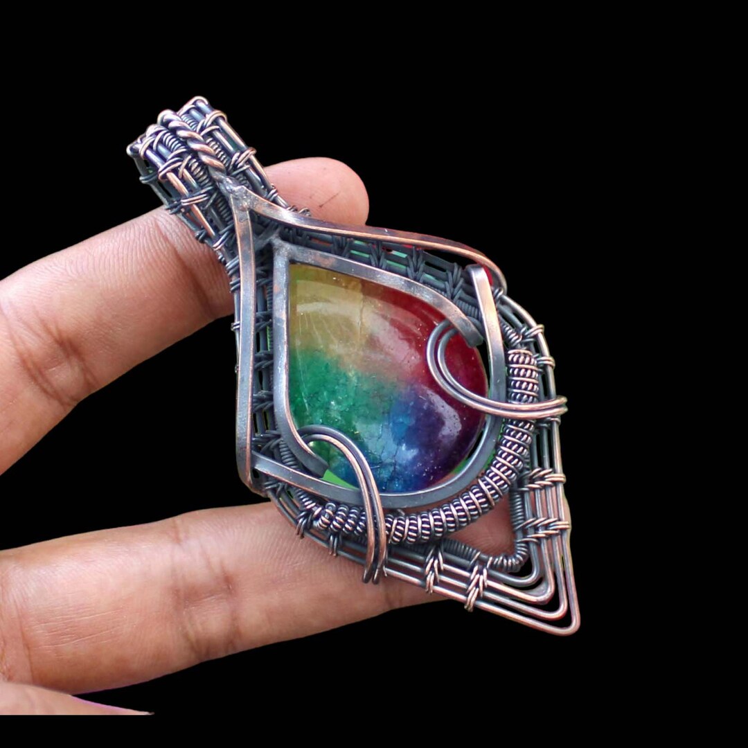 Rainbow Solar Quartz Pendant Gemstone Copper Wire Wrapped Pendant ...
