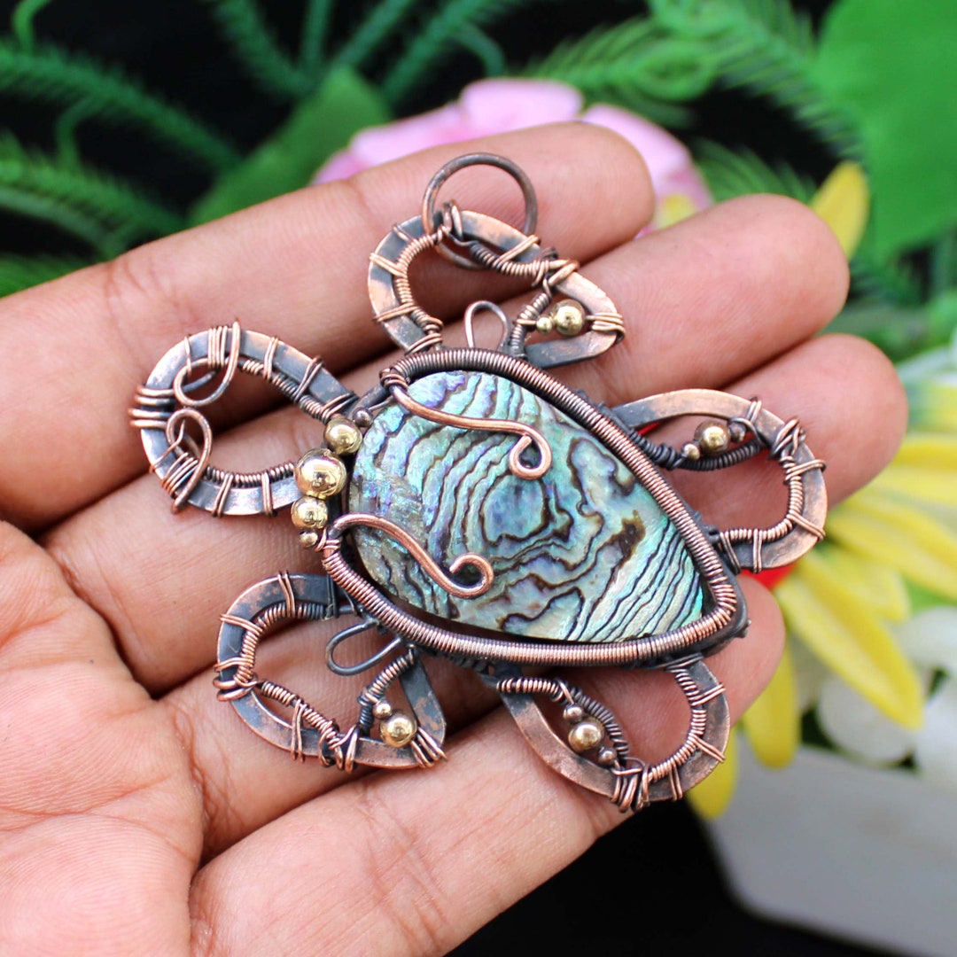 Abalone Shell Pendant Copper Wire Wrapped Pendant Abalone Jewelry ...
