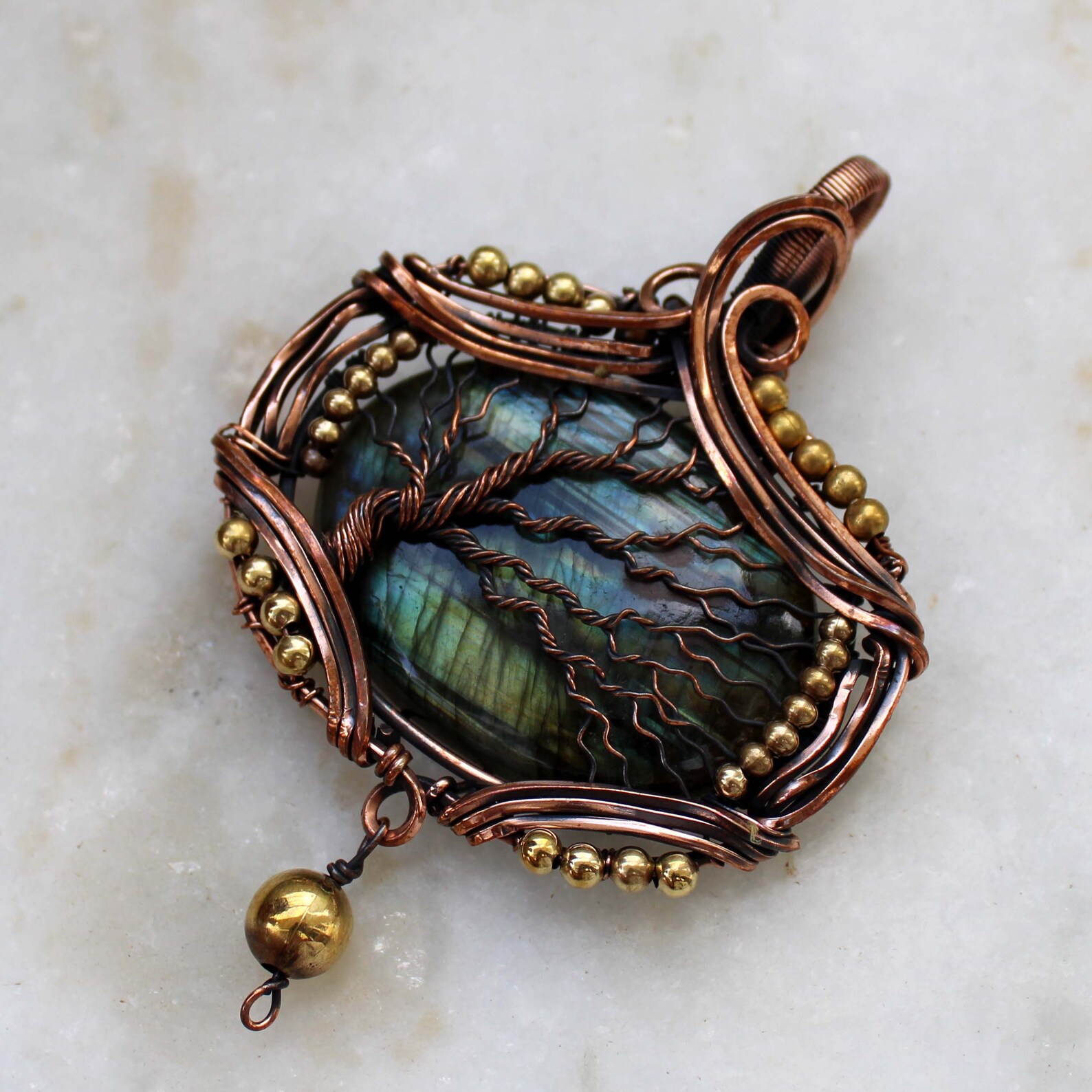 Labradorite Gemstone Pendant Labradorite Wire Wrapped Pendant Copper ...