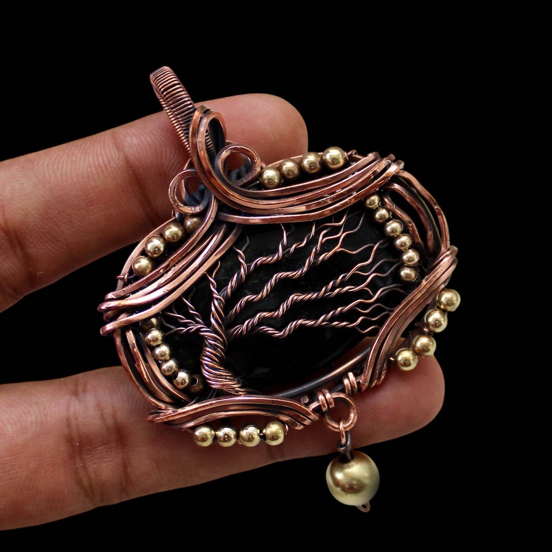 Black Onyx Tree of Life Pendant, Copper Wire Wrapped Gemstone Jewelry ...