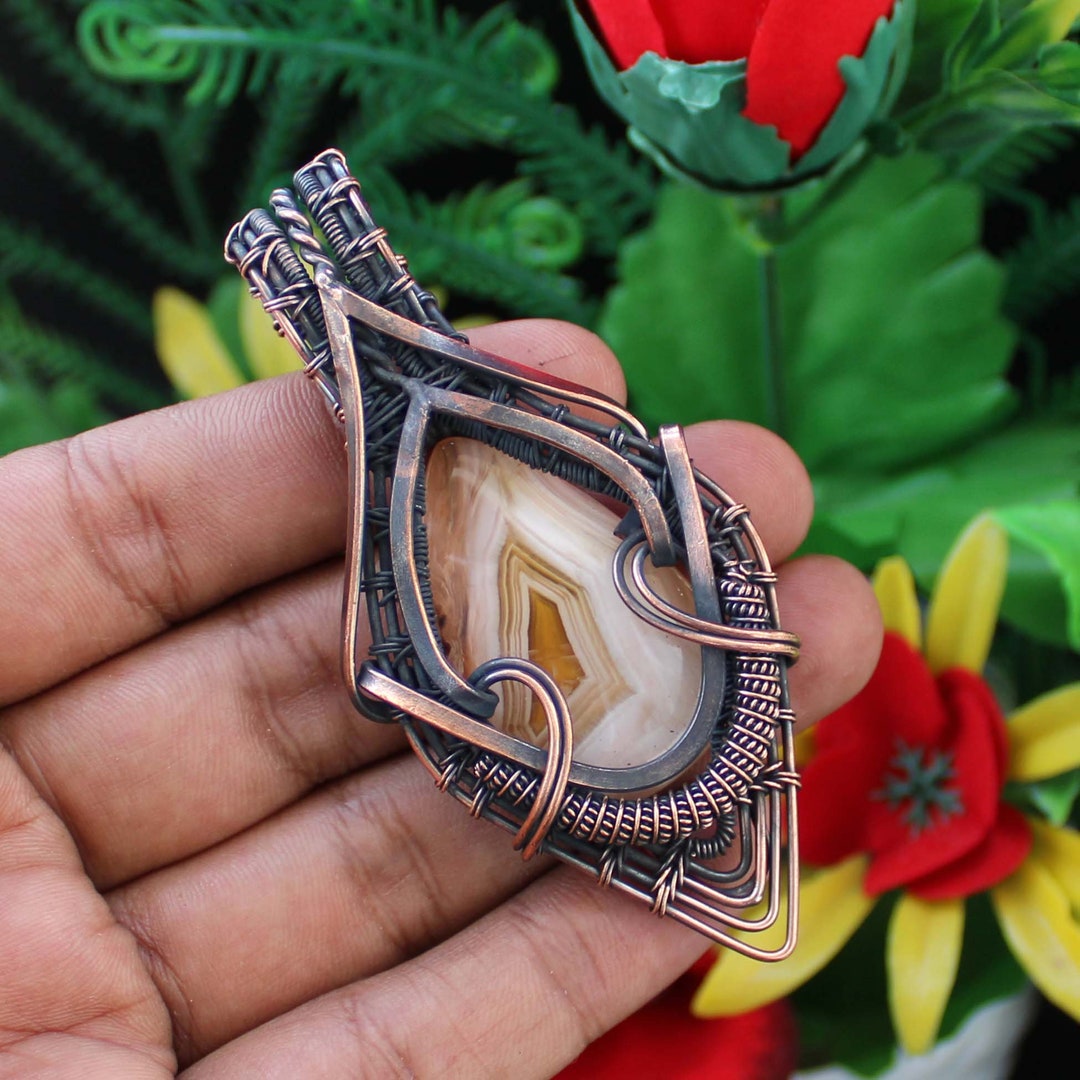 Yellow Agate Wire Wrapped Pendant Agate Penant Jewelry Handmade Pendant ...