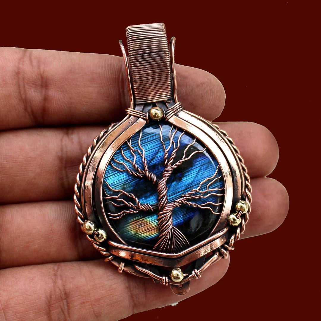 Labradorite Tree of Life Copper Pendant, Wire Wrapped Gemstone Jewelry ...
