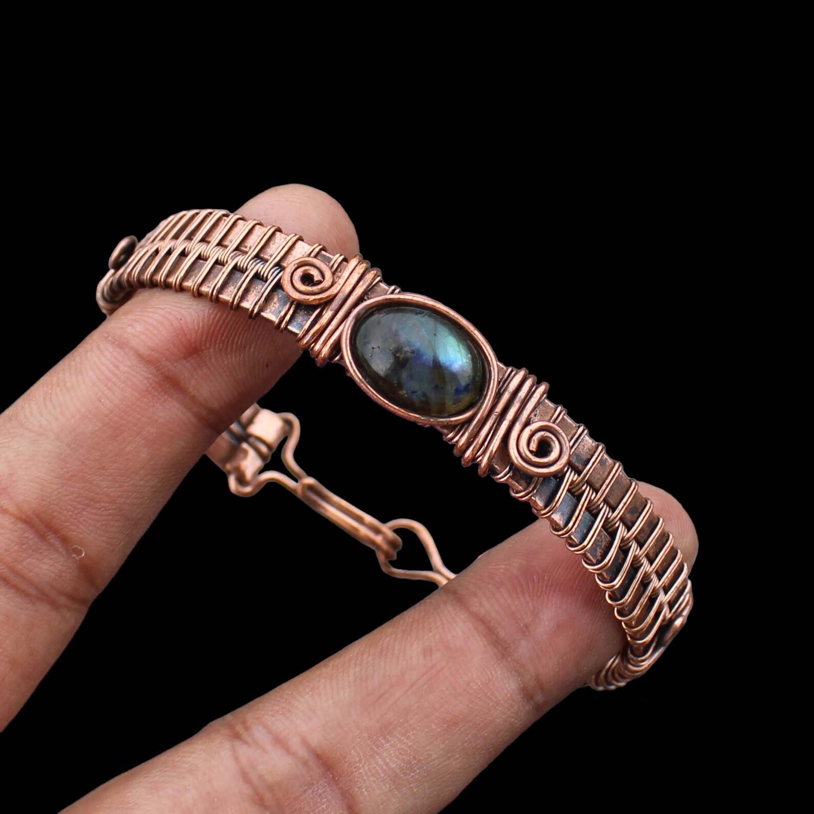 Labradorite Cuff Bracelet Copper Wire Wrapped Bangle Natural ...