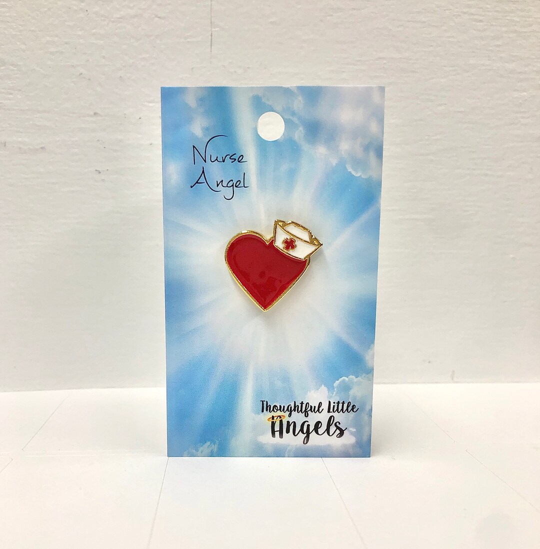 Nurse Angel Pin: 14K Gold Plated Enamel Heart - Essential Worker Gift ...