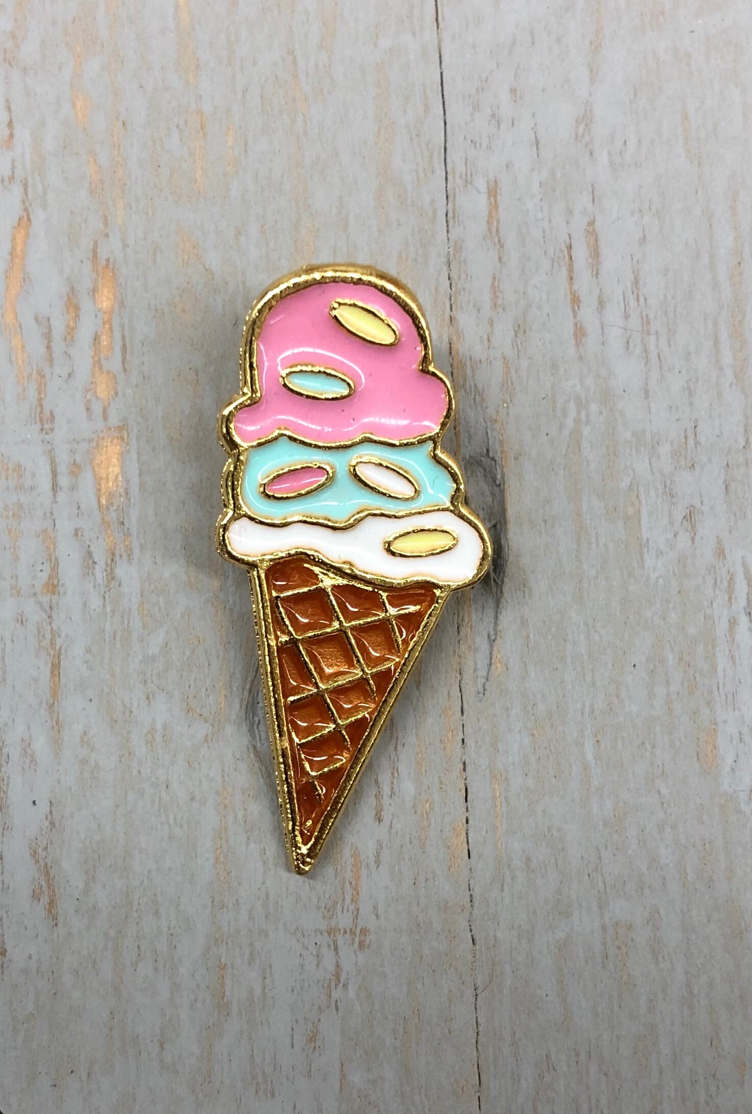 Ice Cream Cone Enamel Pin: 14K Gold Plated Lapel Pin - Etsy
